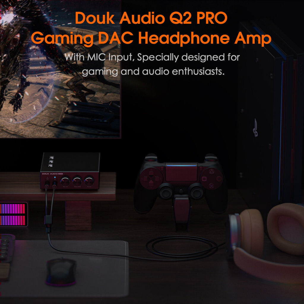 Douk Audio Q2PRO Mini Stereo Gaming DAC Headphone Amp USB/OPT D/A Conv