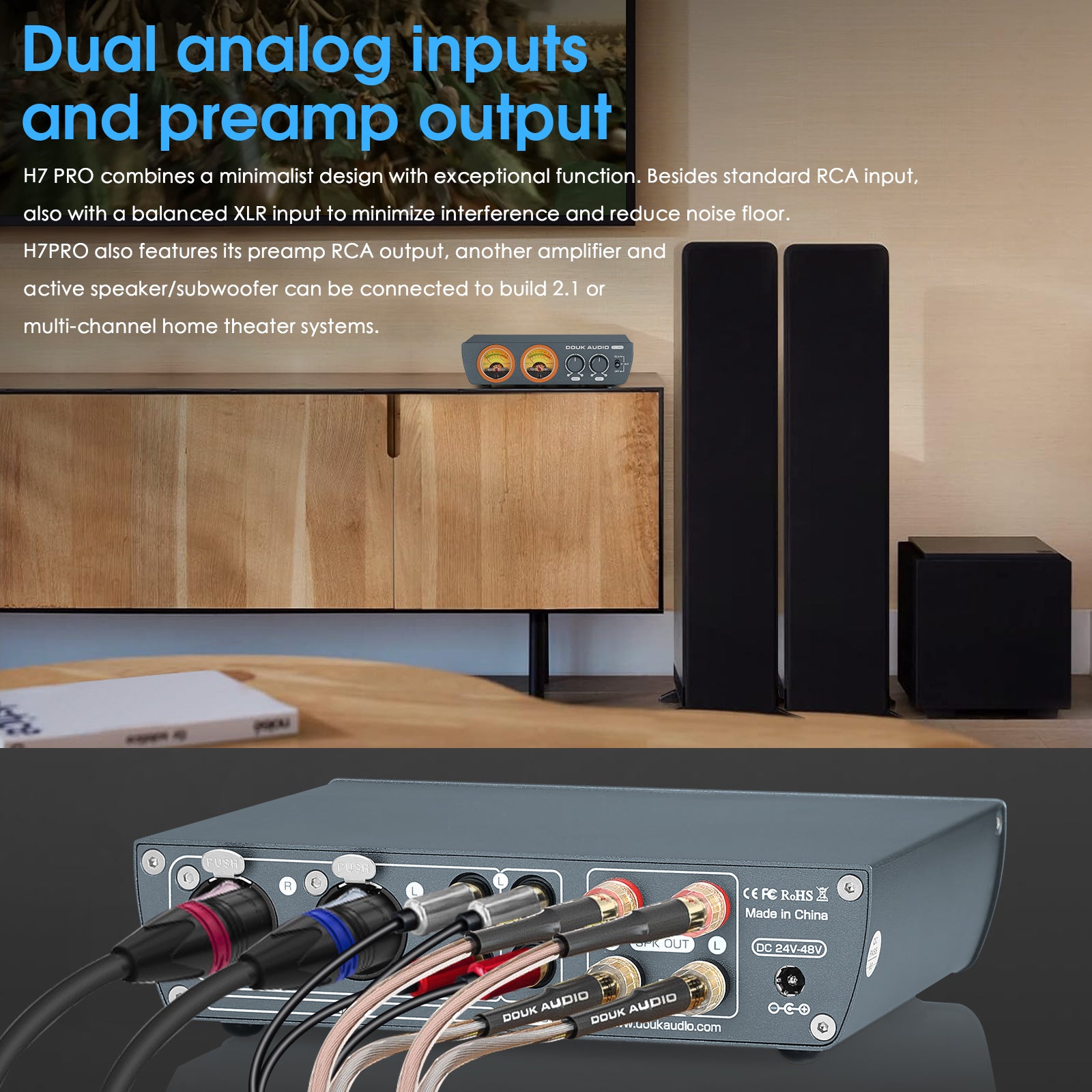 Douk Audio H7PRO TPA3255 Digital Amplifier w/VU Meter 300W Home Stereo