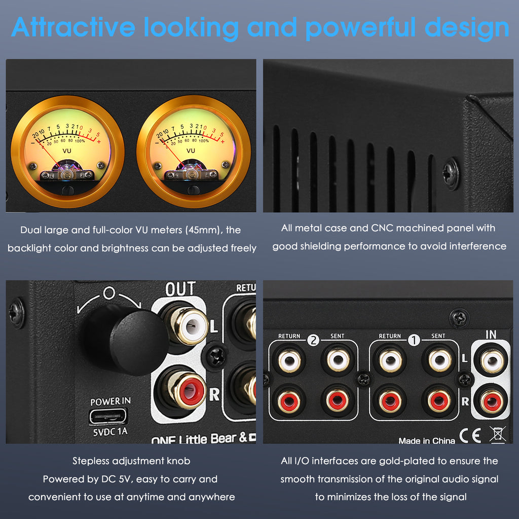 Douk Audio L3 3 Channel Stereo Audio Loop Switcher with VU Meter RCA S