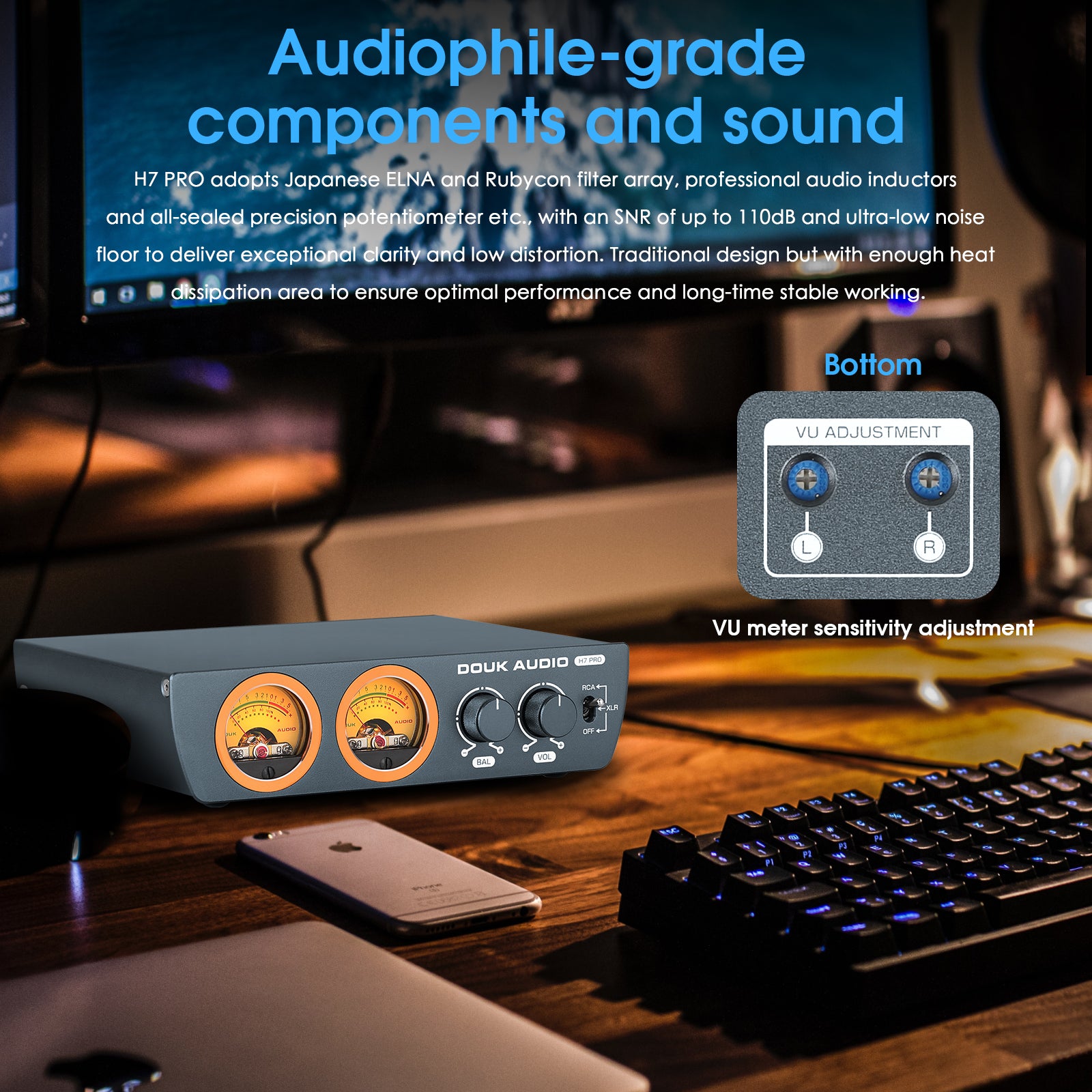 Douk Audio H7PRO TPA3255 Digital Amplifier w/VU Meter 300W Home Stereo