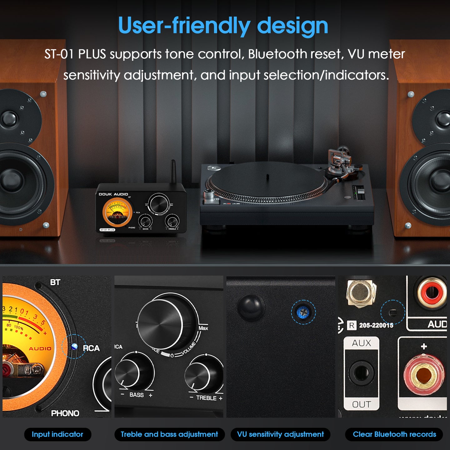 Douk Audio ST-01 PLUS HiFi Bluetooth TPA3255 Digital Amplifier VU Mete
