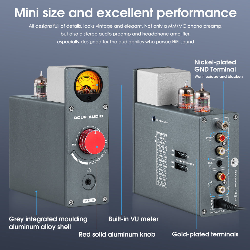 Douk Audio T4 PLUS HiFi GE5654 Tube Phono Amp with phono preamp ...