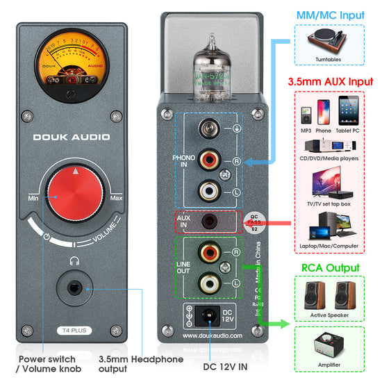 Douk Audio T4 PLUS HiFi GE5654 Tube Phono Amp with phono preamp ...