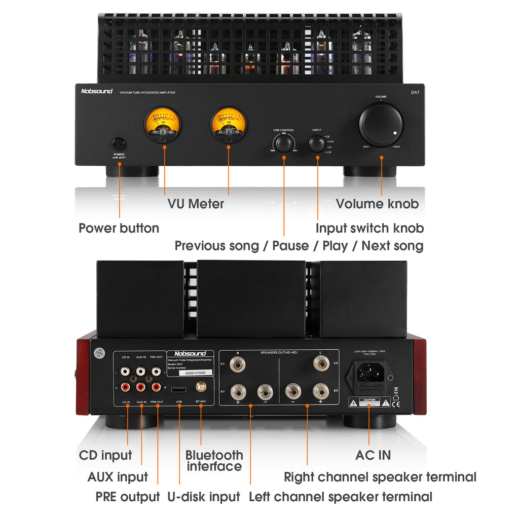 Nobsound DA7 HiFi Vacuum Tube Power Amplifier with Bluetooth/RCA/USB I ...