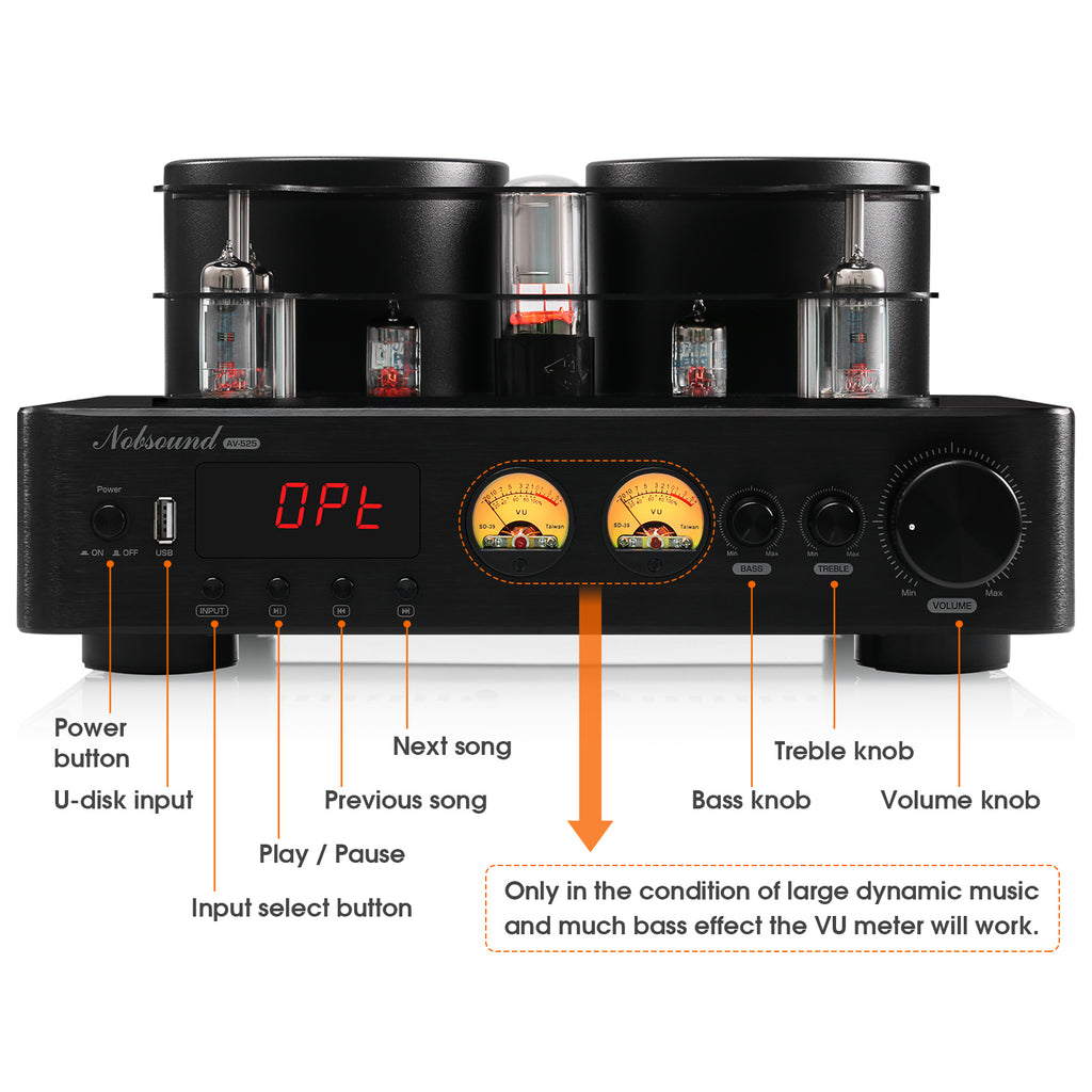 Nobsound AV-525 HiFi Bluetooth 5.0 Vacuum Tube Amplifier Coaxial / Opt ...