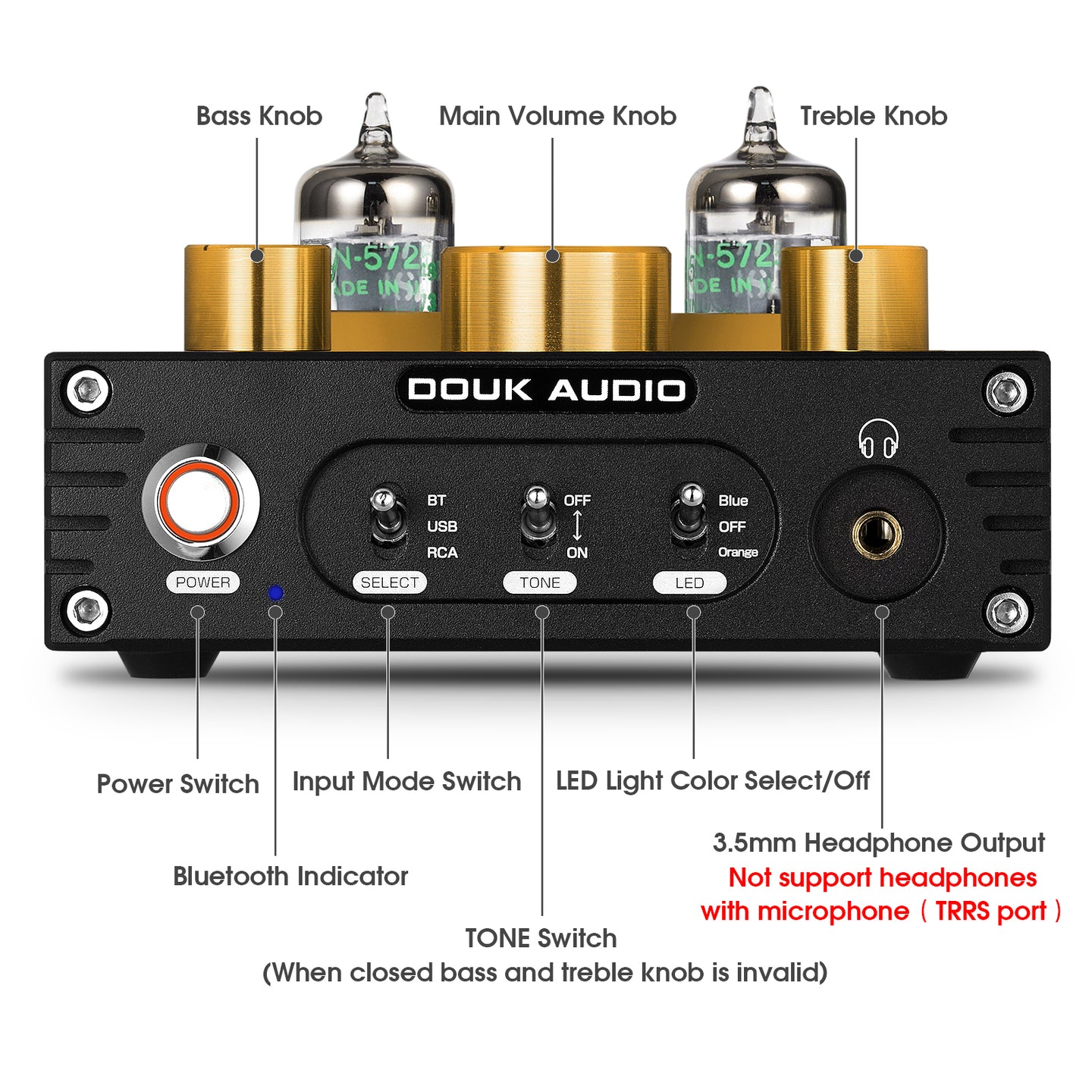 Douk Audio P1 HiFi Bluetooth 5.0 Vacuum Tube Preamp USB DAC Stereo Hea