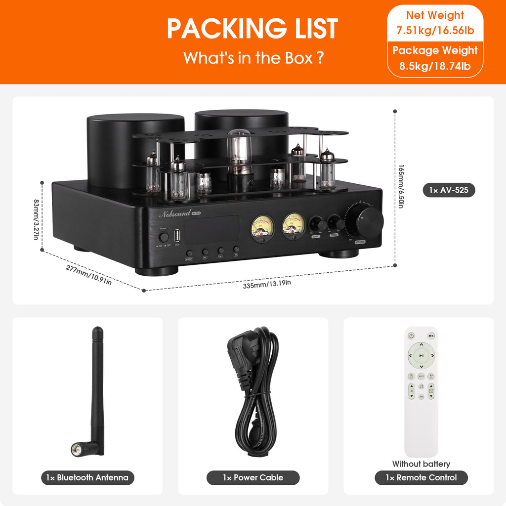 Nobsound AV-525 HiFi Bluetooth 5.0 Vacuum Tube Amplifier Coaxial / Opt ...