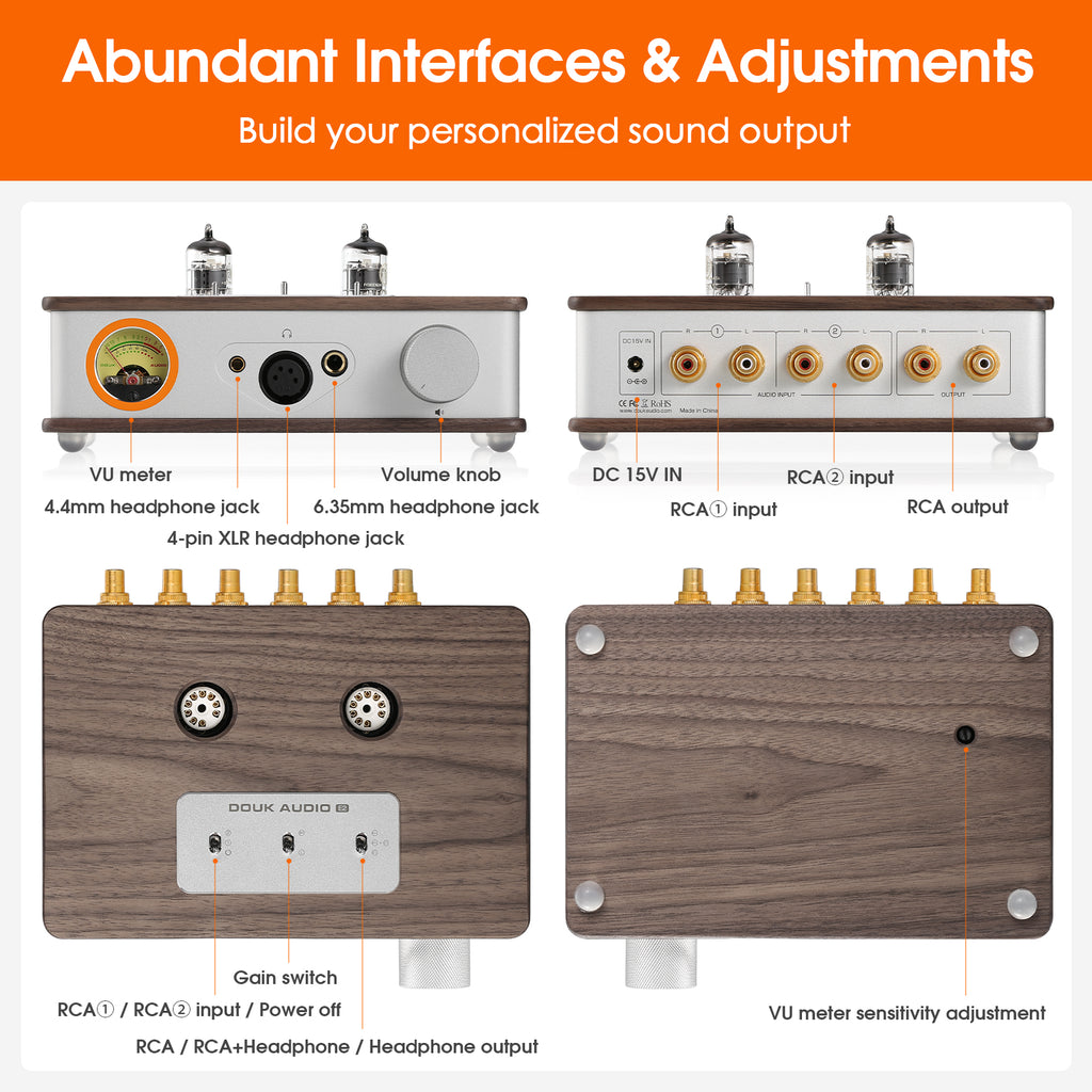 Douk Audio E2 Tube Headphone Amplifier XLR/4.4mm/6.35mm HiFi Stereo Pr