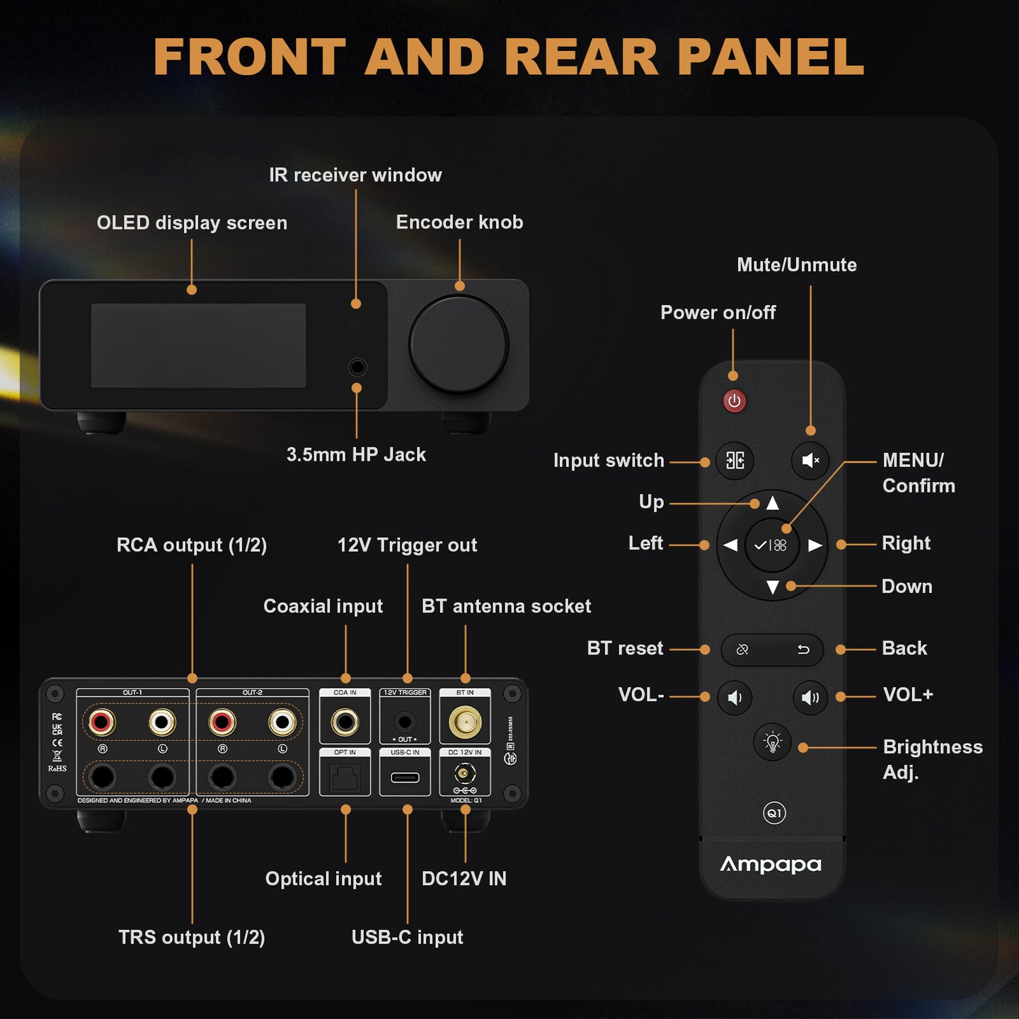 Ampapa Q1 HIFI ESS9039+AK4493 Desktop DAC [Based on DAC-Q11] – Douk Audio