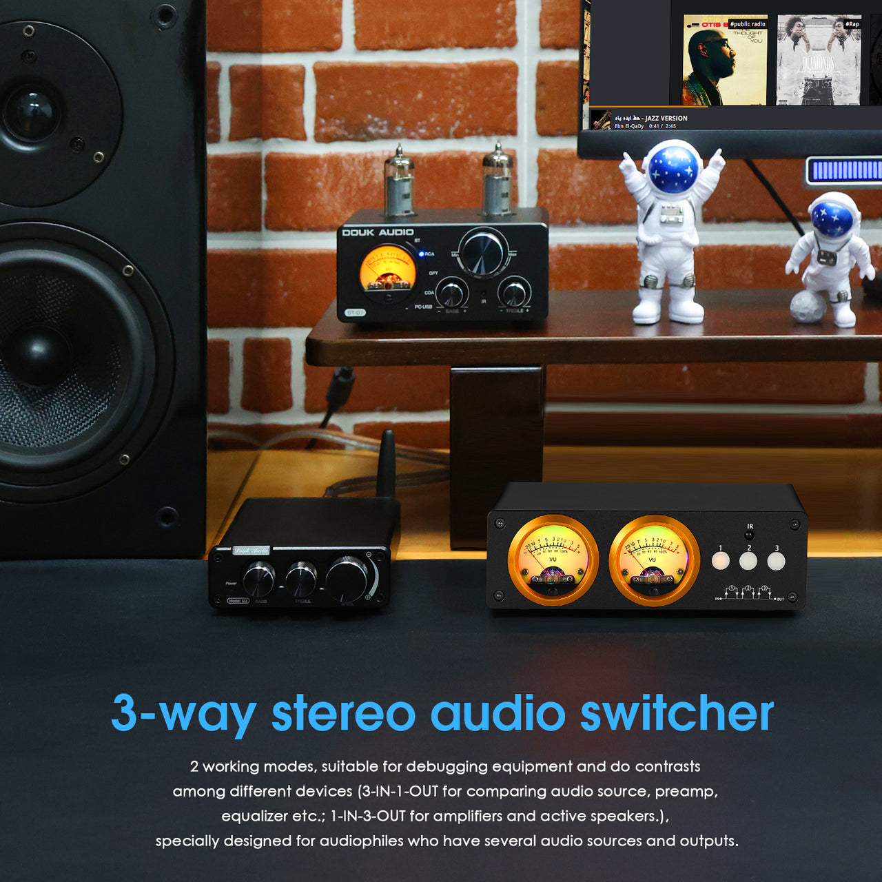 Douk Audio L3 3 Channel Stereo Audio Loop Switcher with VU Meter RCA S