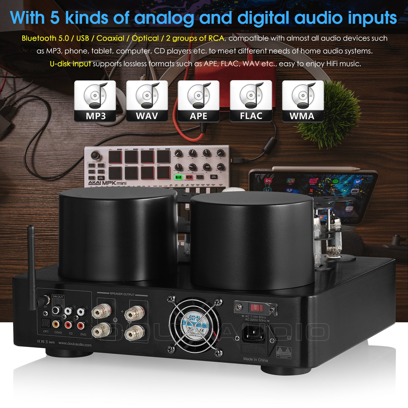 Nobsound AV-525 HiFi Bluetooth 5.0 Vacuum Tube Amplifier Coaxial / Opt ...