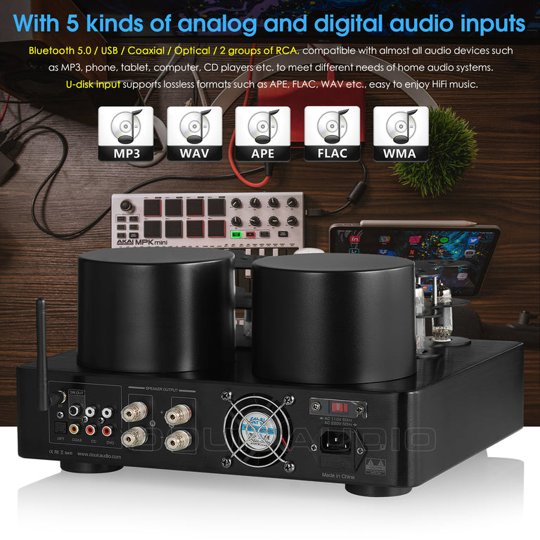 Nobsound AV-525 HiFi Bluetooth 5.0 Vacuum Tube Amplifier Coaxial / Opt ...