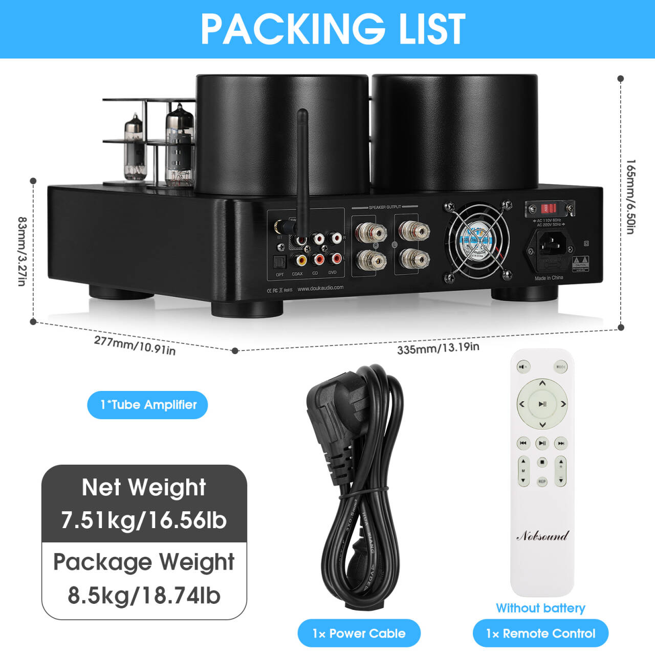 Nobsound AV-525 HiFi Bluetooth 5.0 Vacuum Tube Amplifier Coaxial / Opt ...