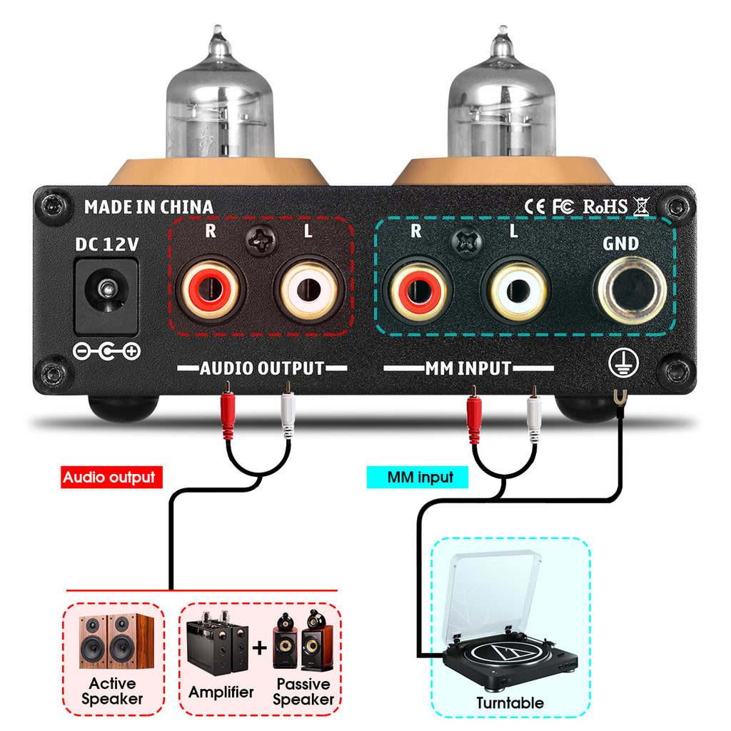 Douk Audio T3 PRO Mini Tube MM Phono Stage Preamp for Home Turntables