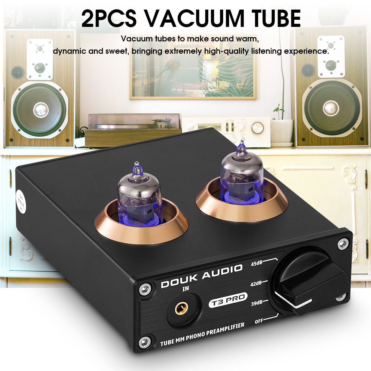 Douk Audio T3 PRO Mini Tube MM Phono Stage Preamp for Home Turntables