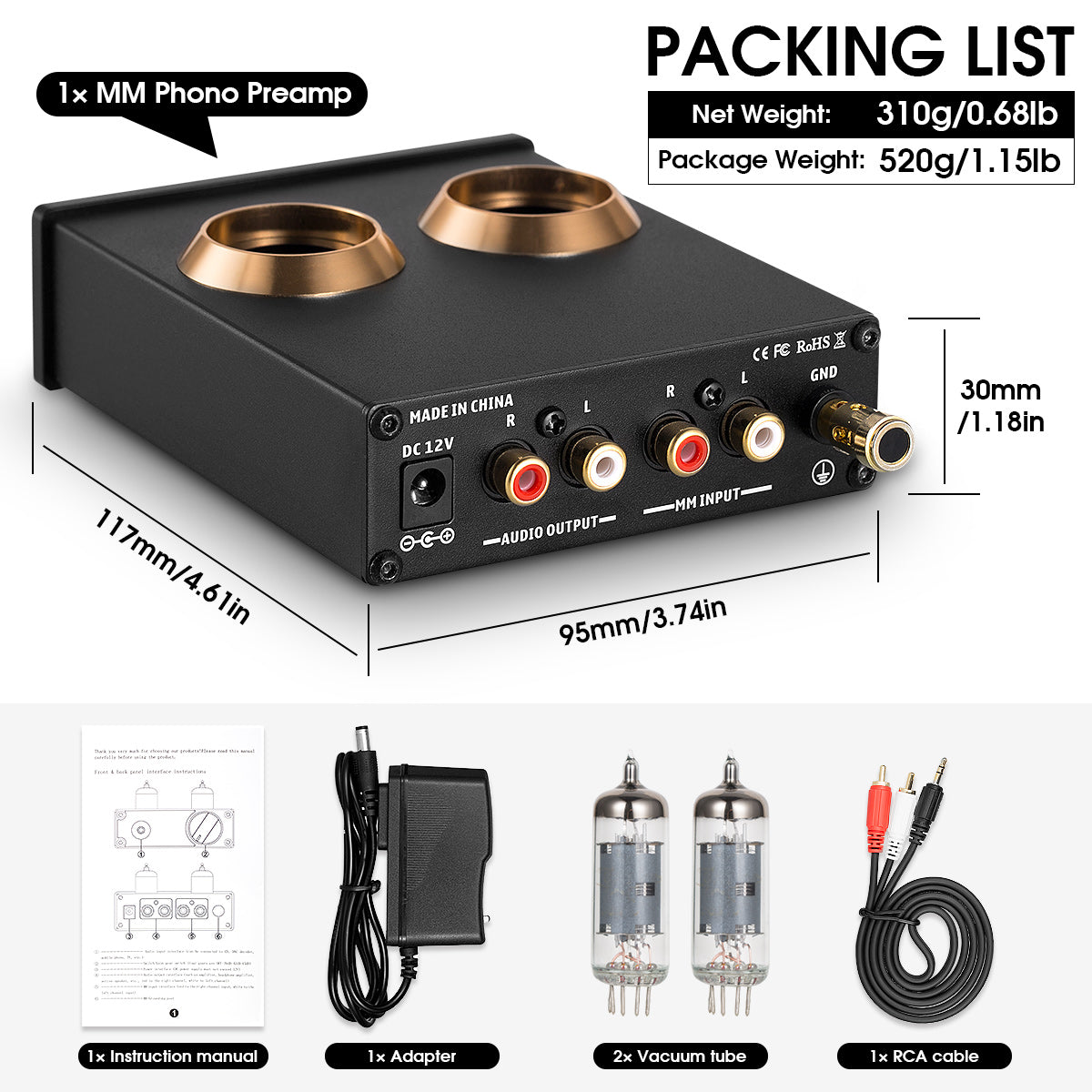 Douk Audio T3 PRO Mini Tube MM Phono Stage Preamp for Home Turntables ...