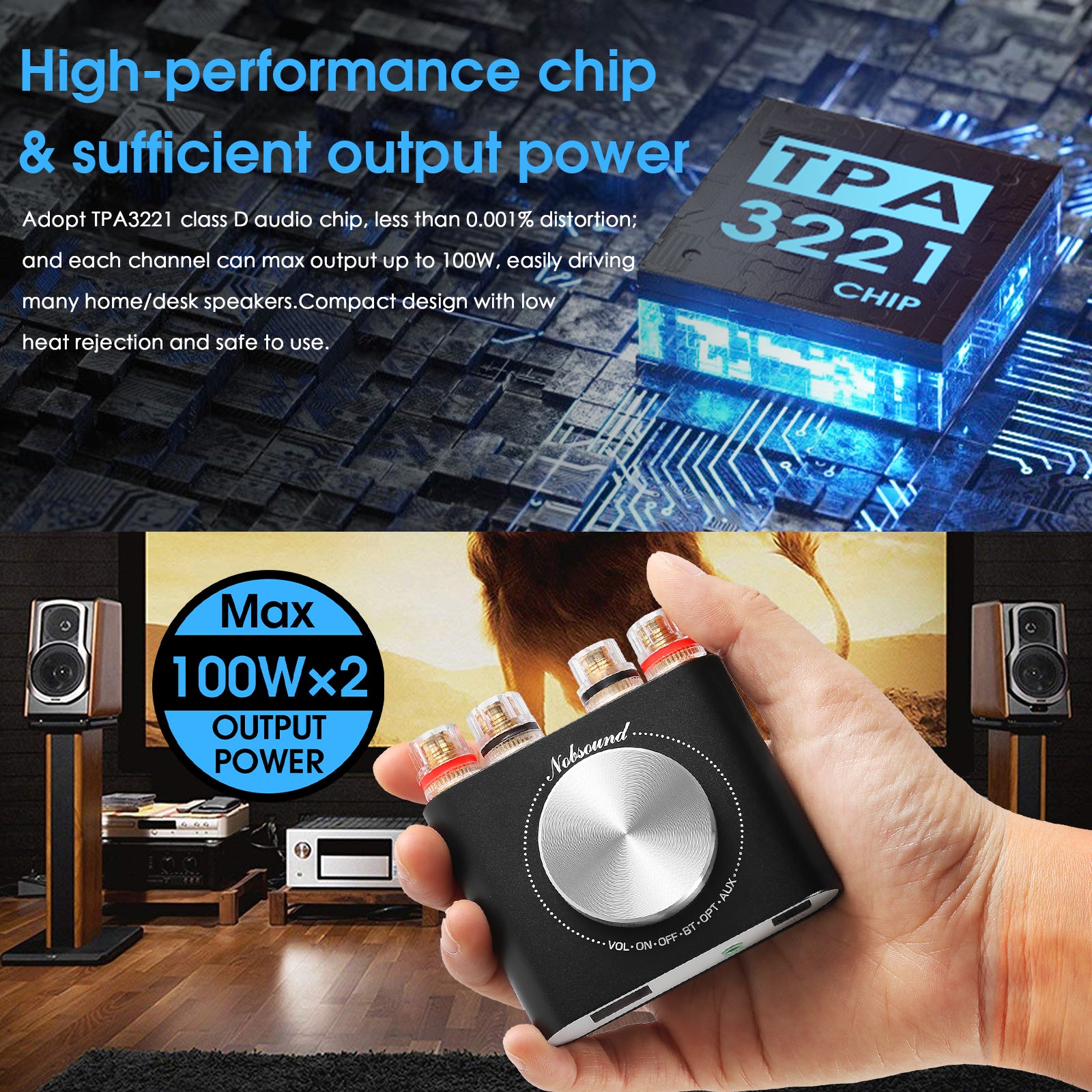 Nobsound Q10 HiFi Bluetooth 5.0 Digital Amplifier Mini AUX/Optical Ste ...
