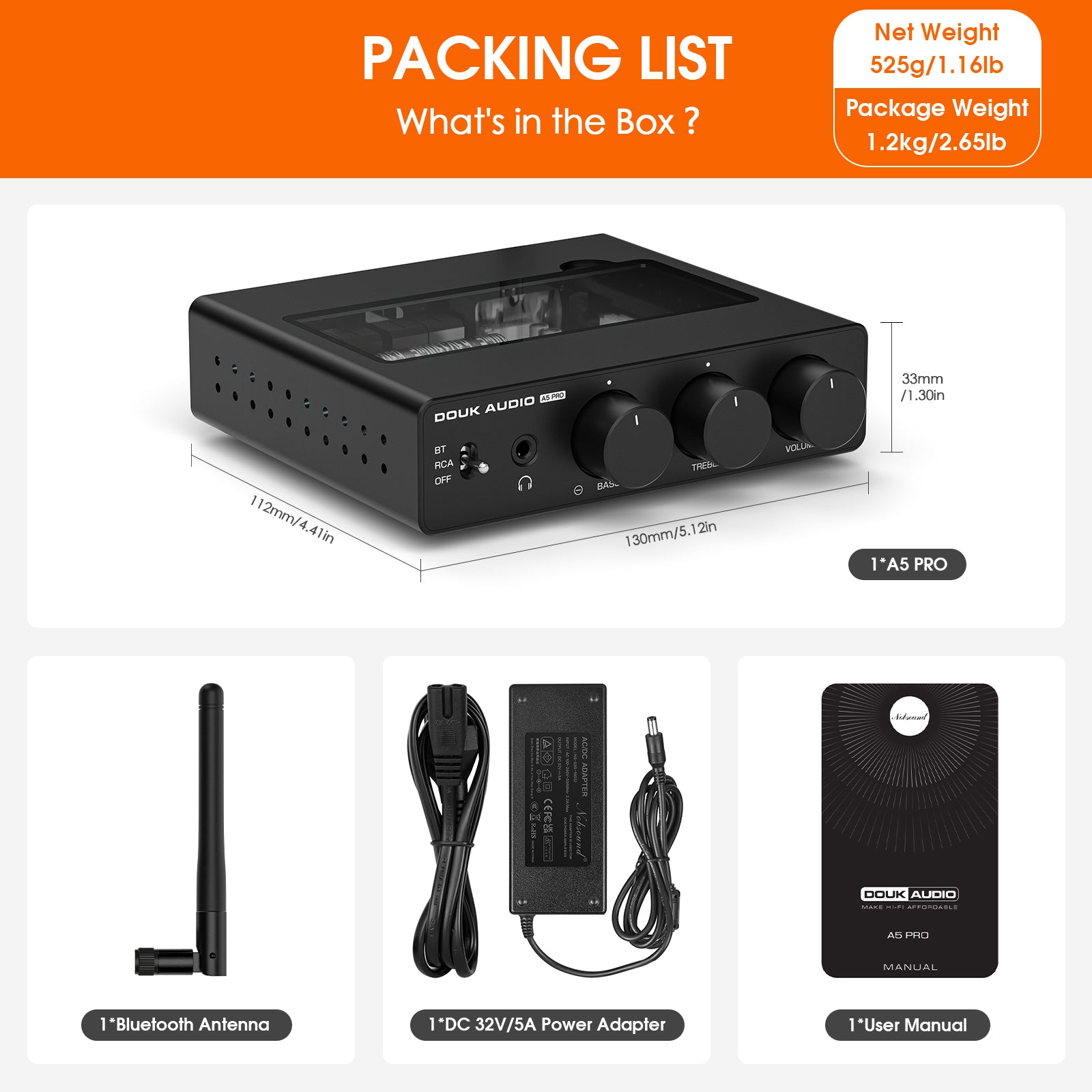 Douk Audio A5 PRO TPA3255 Bluetooth Amplifier HiFi Class D Stereo Audi