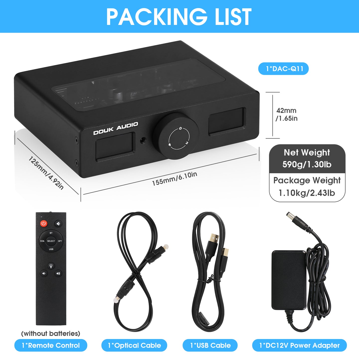 Douk Audio DAC-Q11 HiFi ESS9038Q2M+AK4493 USB DAC Audio Adapter COAX/O