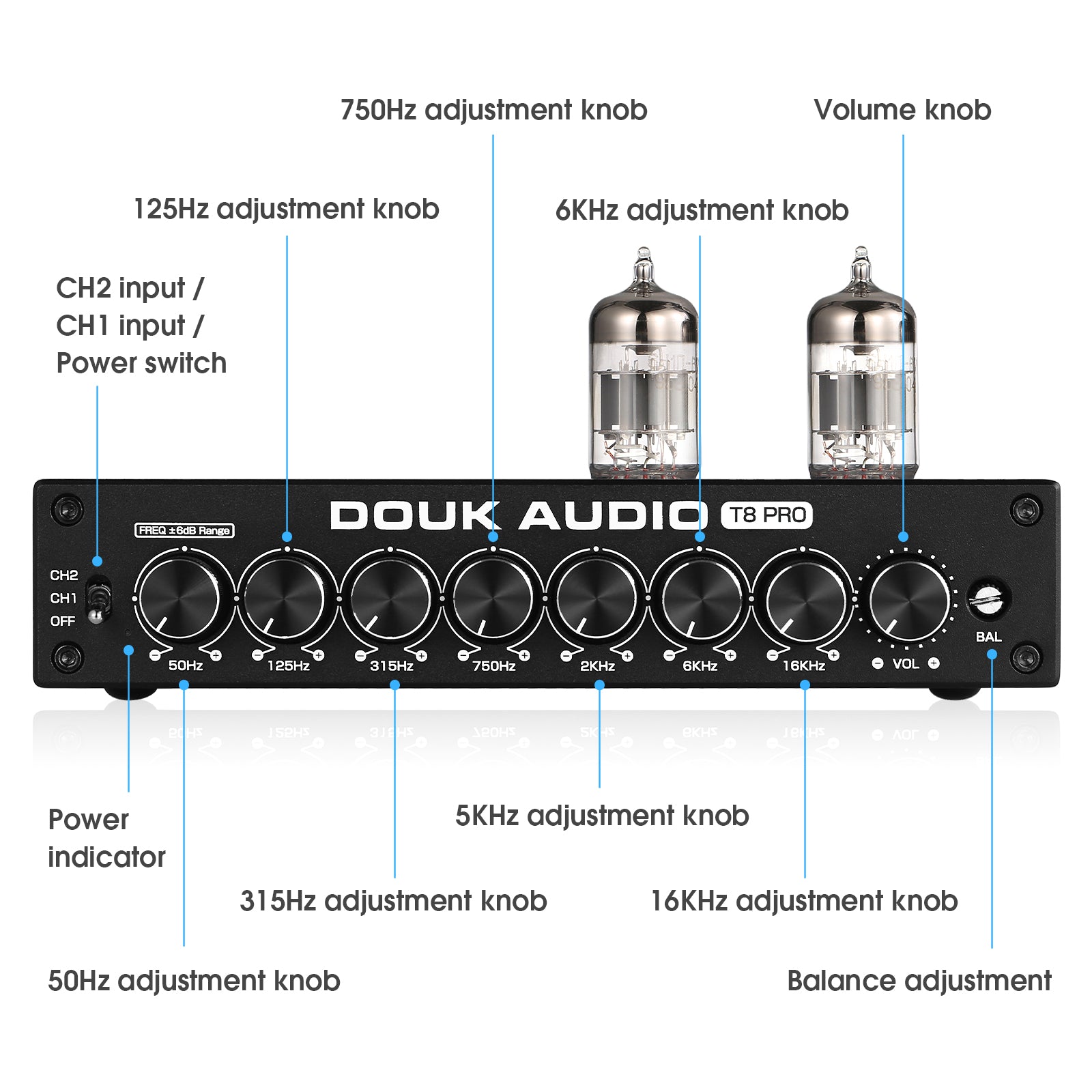 [Upgraded] Douk Audio T8PRO 7-band EQ Tube Preamp Equalizer XLR Pre-Am