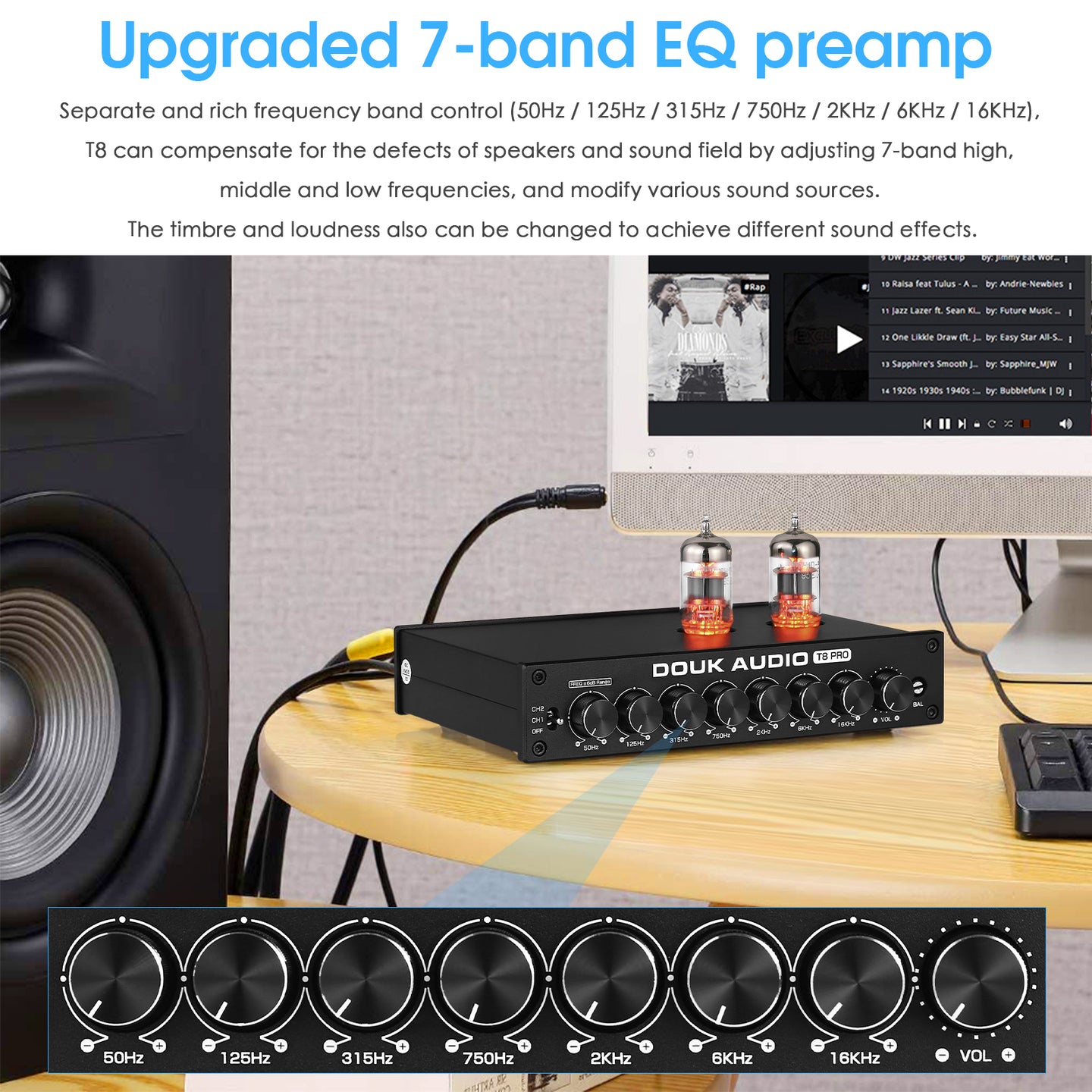 [Upgraded] Douk Audio T8PRO 7-band EQ Tube Preamp Equalizer XLR Pre-Am