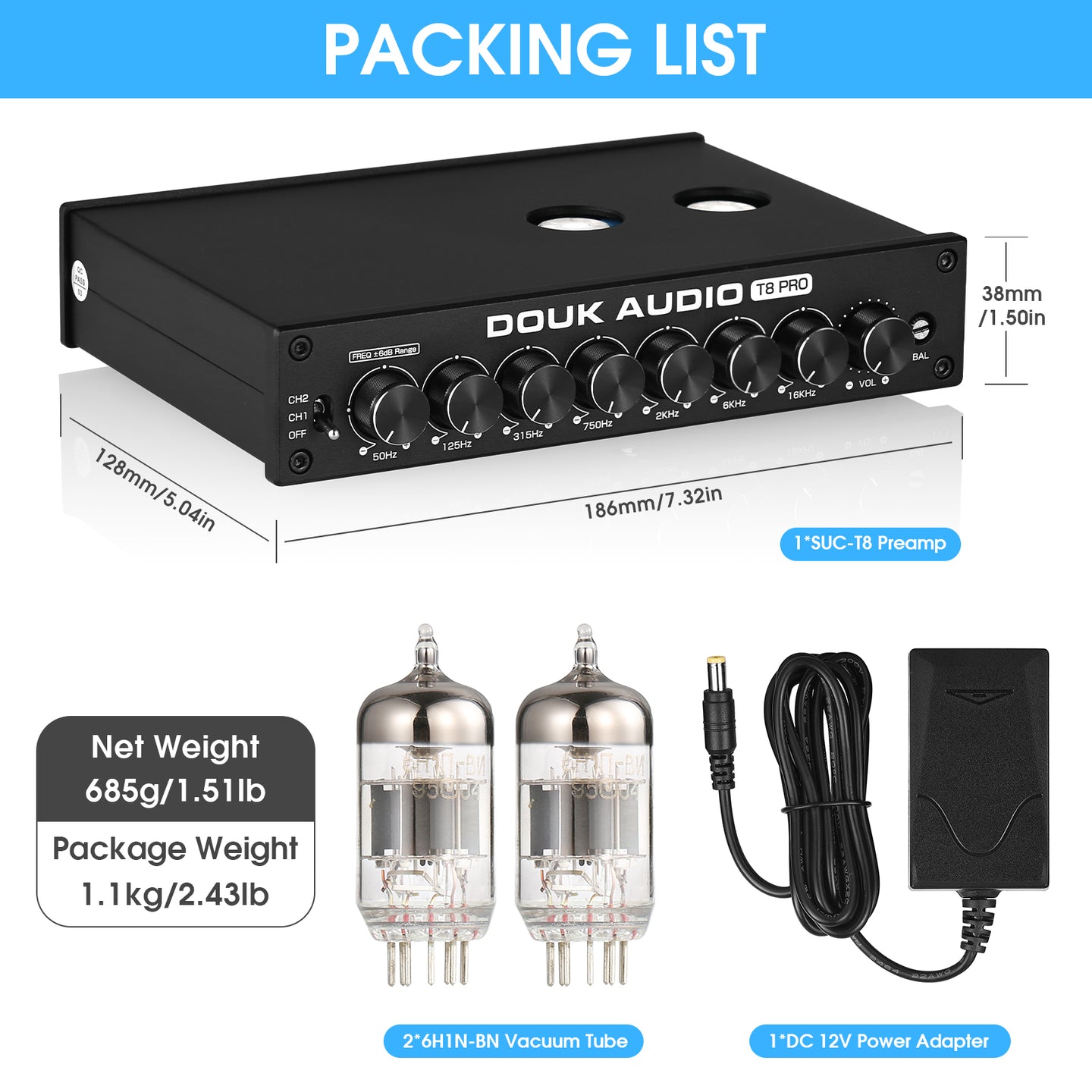 [Upgraded] Douk Audio T8PRO 7-band EQ Tube Preamp Equalizer XLR Pre-Am