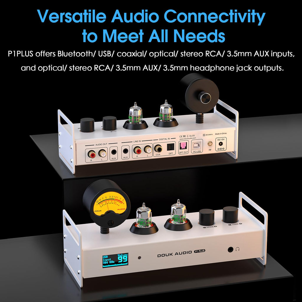 Douk Audio P1 PLUS Bluetooth Tube Preamp USB DAC Headphone Amp w/VU Me