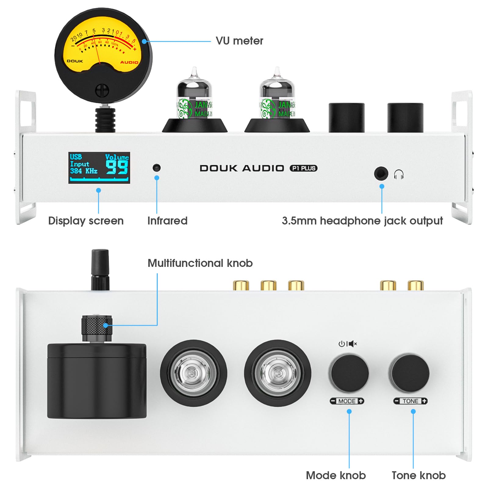 Douk Audio P1 PLUS Bluetooth Tube Preamp USB DAC Headphone Amp w/VU Me