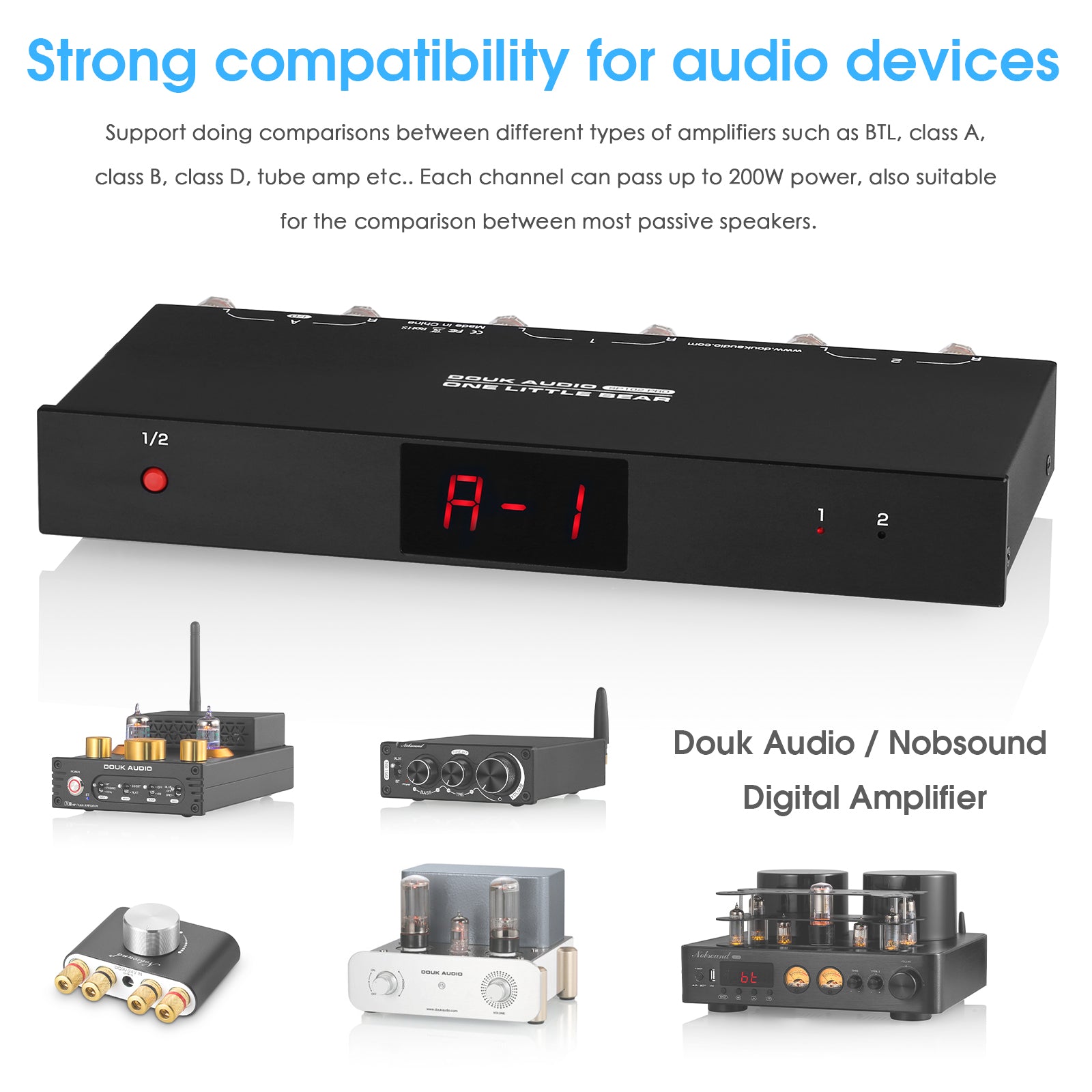 Douk Audio SP102 PRO 2 Way Amplifier / Speaker Switcher Box Stereo A/B