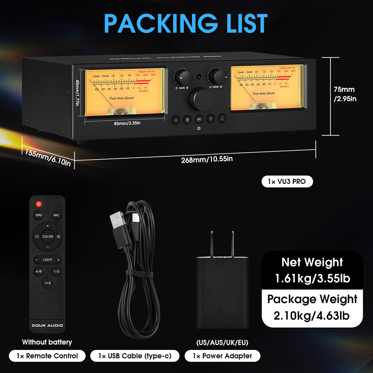 Douk Audio VU3PRO Amplifier/Speaker Selector VU Meter 2-IN-2-OUT Switc