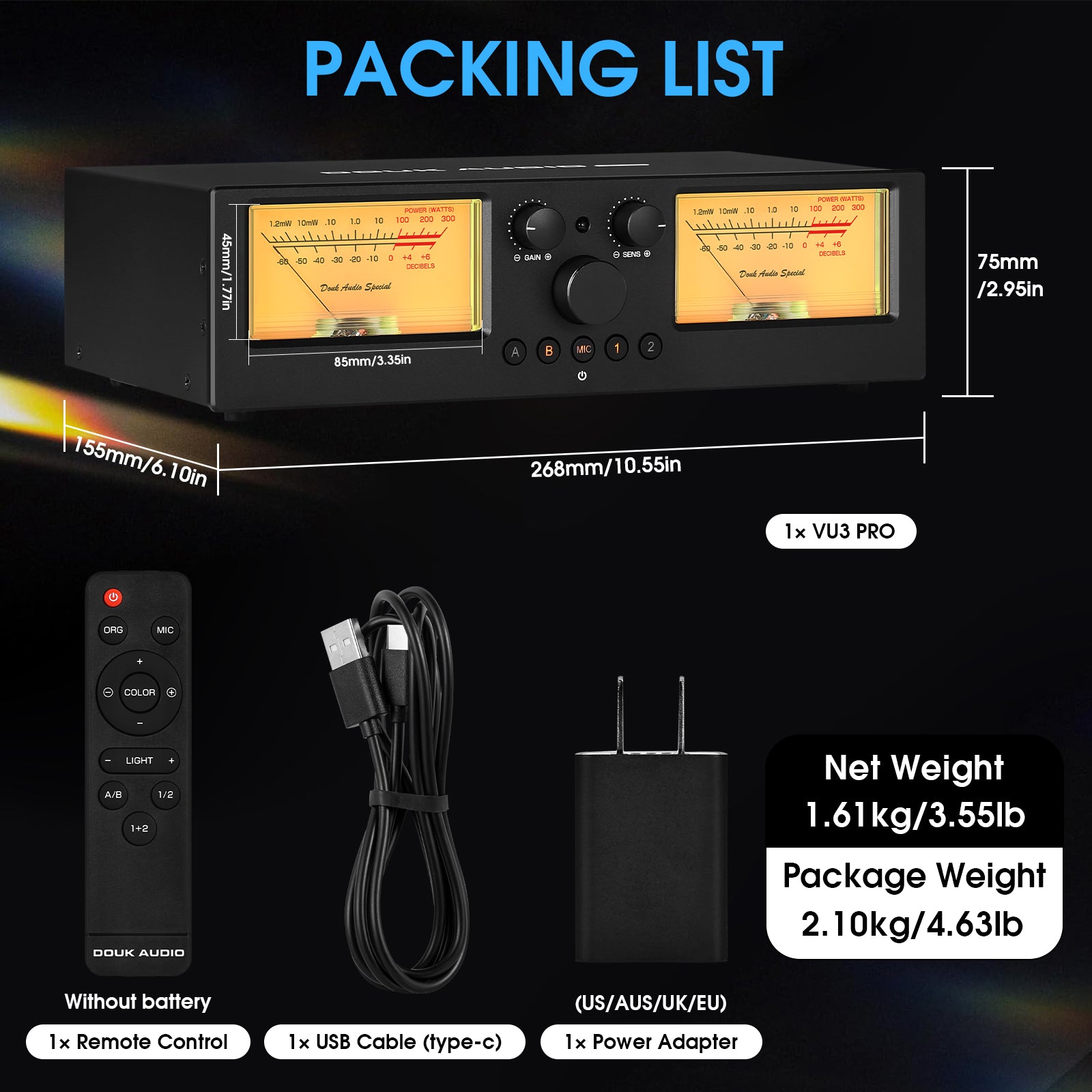 Douk Audio VU3PRO Amplifier/Speaker Selector VU Meter 2-IN-2-OUT Switc