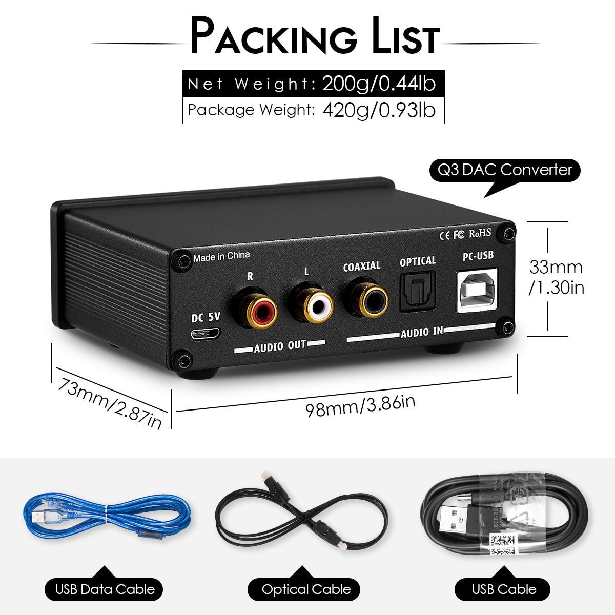 Nobsound Q3 Mini USB DAC Digital to Analog Converter Coaxial/Optical A ...
