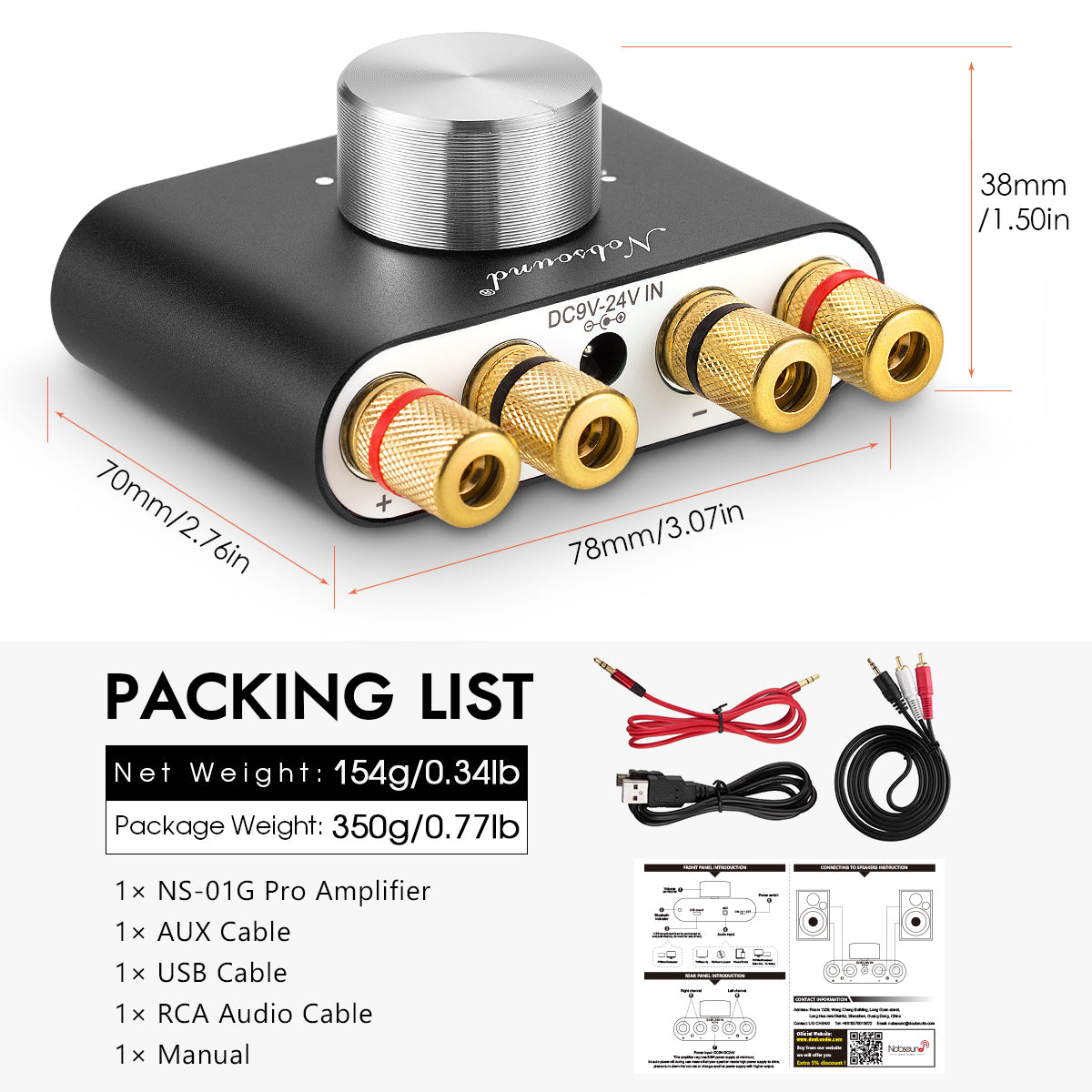 Nobsound NS-01G PRO Mini Bluetooth 5.0 Digital Amplifier USB Sound Car ...