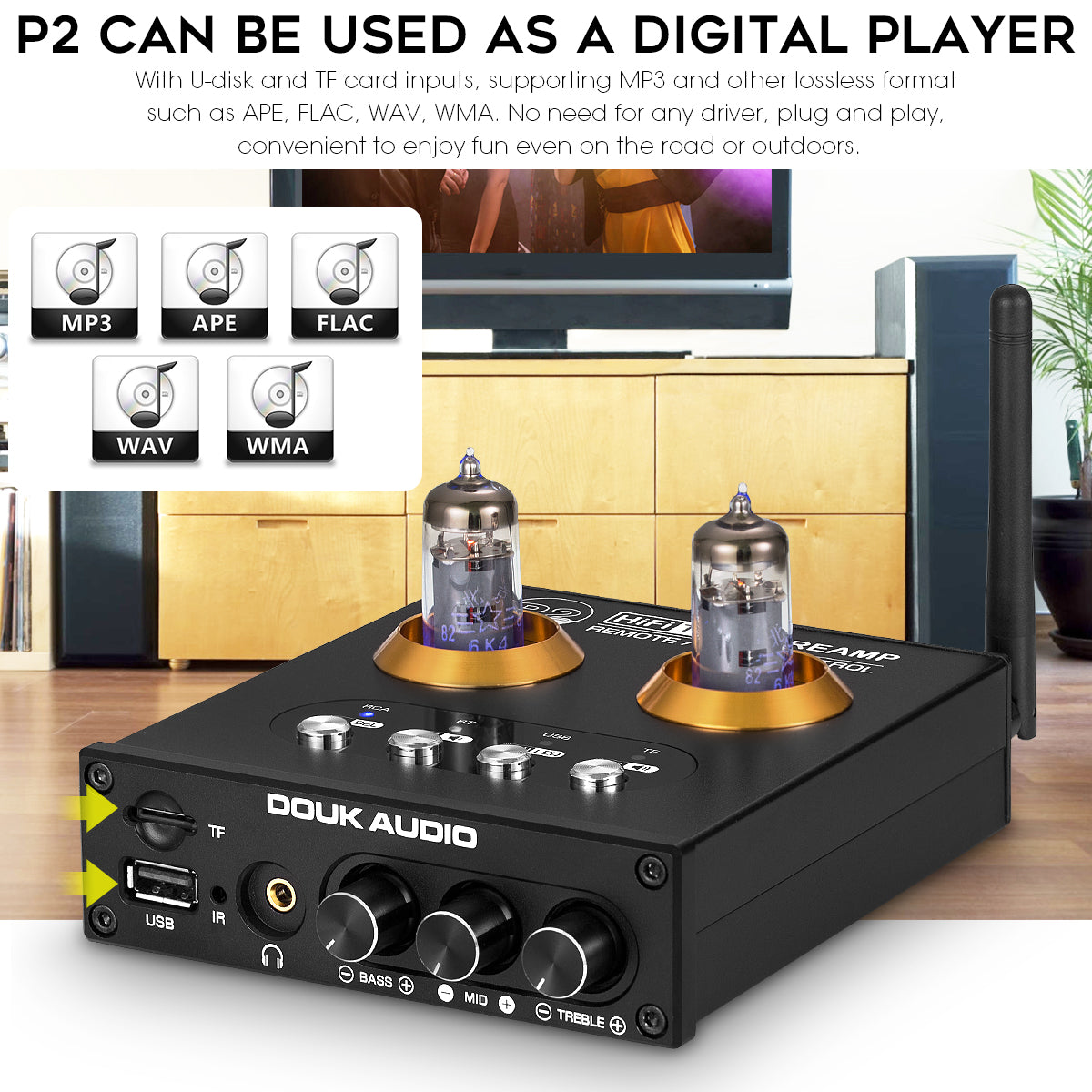 Douk Audio P2 Mini Bluetooth 5.0 Vacuum Tube Preamp USB Player Stereo