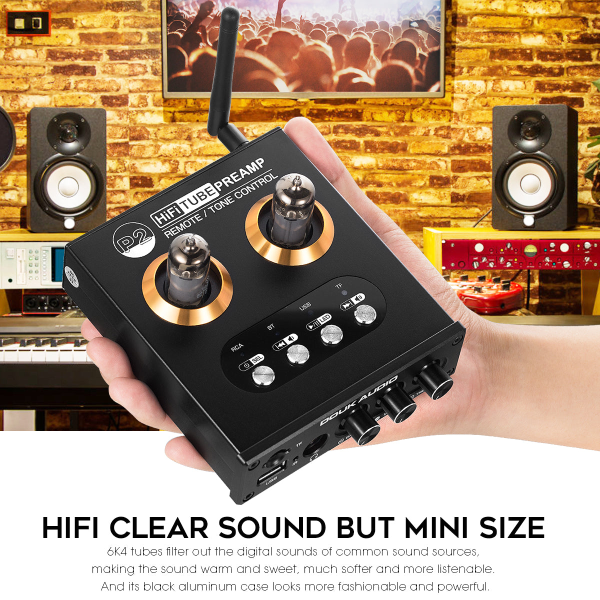 Douk Audio P2 Mini Bluetooth 5.0 Vacuum Tube Preamp USB Player Stereo