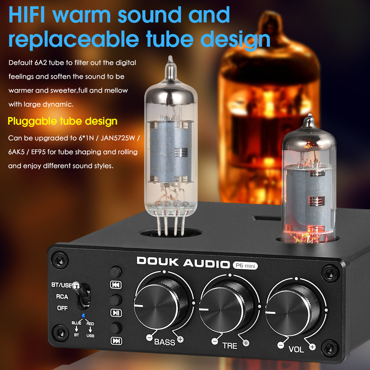 Douk Audio P6 MINI HiFi Vacuum Tube Preamp Bluetooth Stereo Audio Pre-