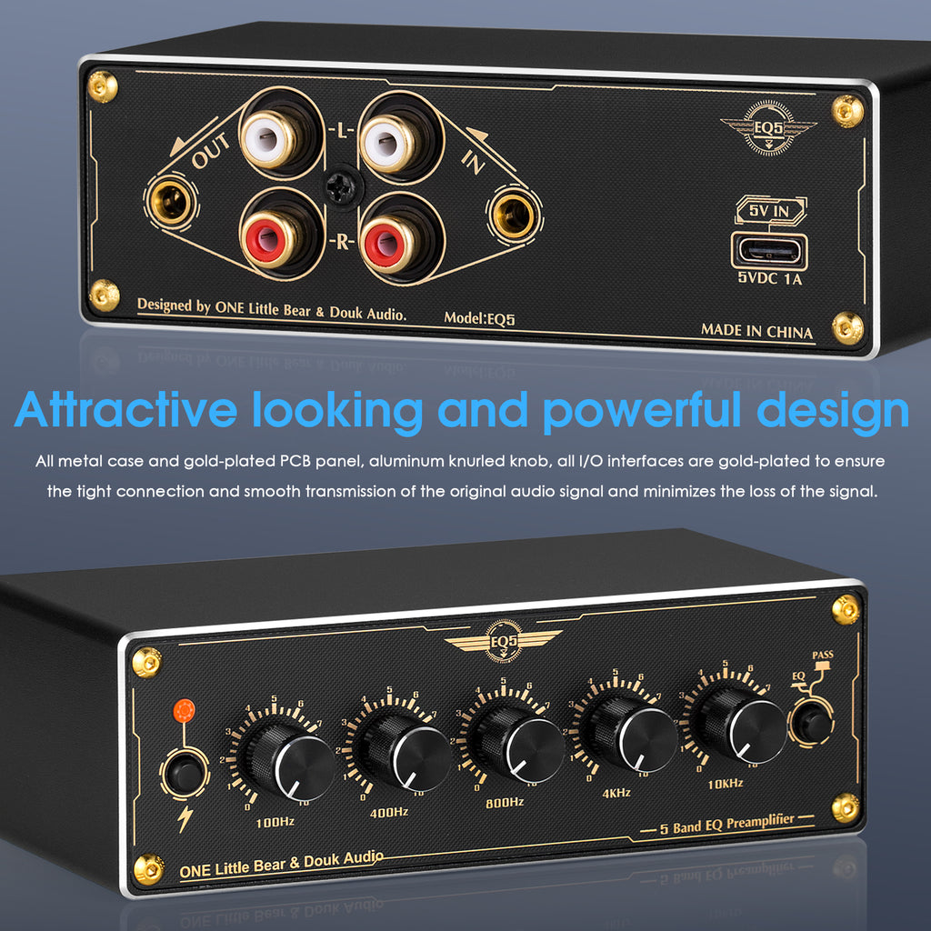 Douk Audio EQ5 Mini 5-Band EQ Preamp Equalizer Stereo Home/Car Audio P
