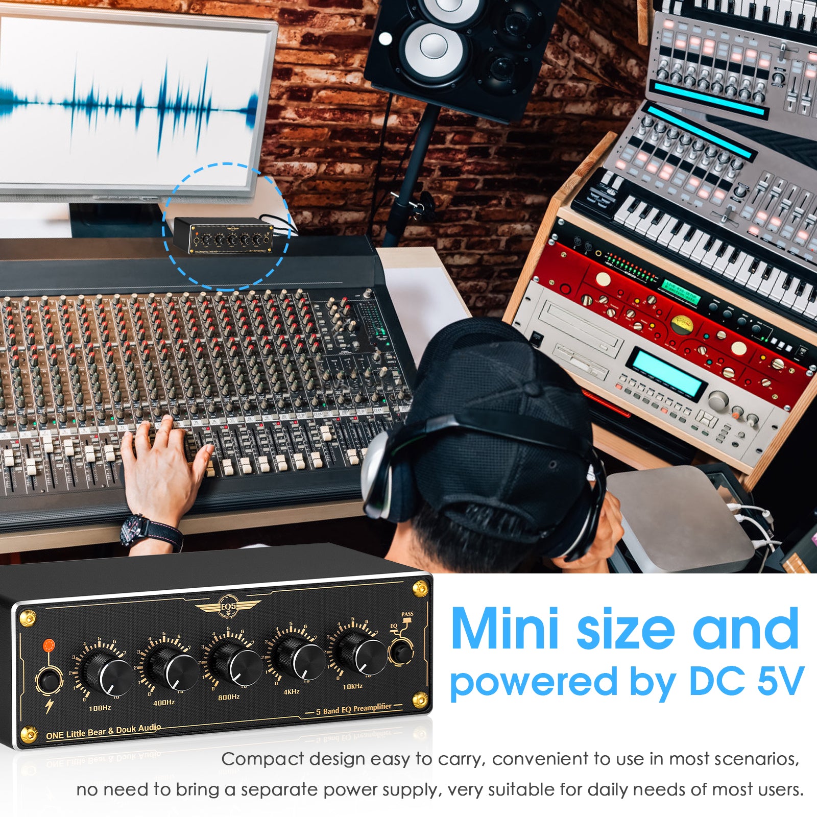 Douk Audio EQ5 Mini 5-Band EQ Preamp Equalizer Stereo Home/Car Audio P