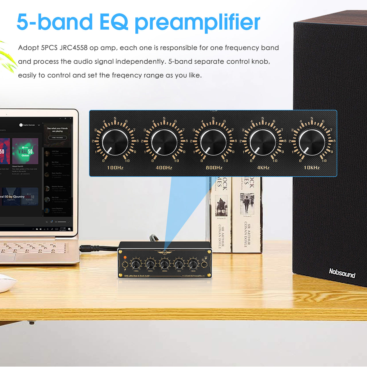 Douk Audio EQ5 Mini 5-Band EQ Preamp Equalizer Stereo Home/Car Audio P
