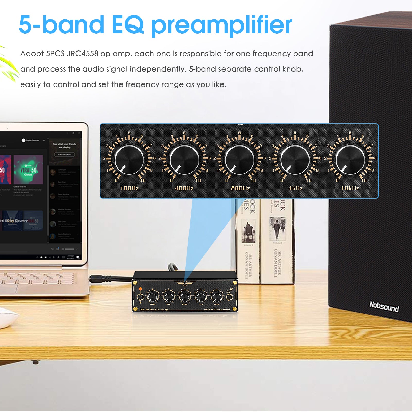 Douk Audio EQ5 Mini 5-Band EQ Preamp Equalizer Stereo Home/Car Audio P
