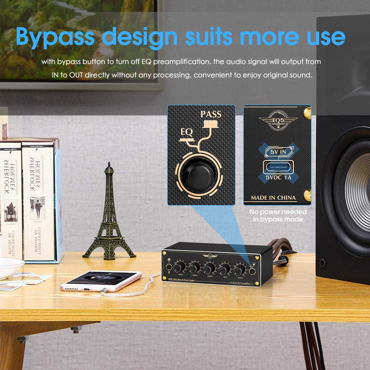 Douk Audio EQ5 Mini 5-Band EQ Preamp Equalizer Stereo Home/Car Audio P