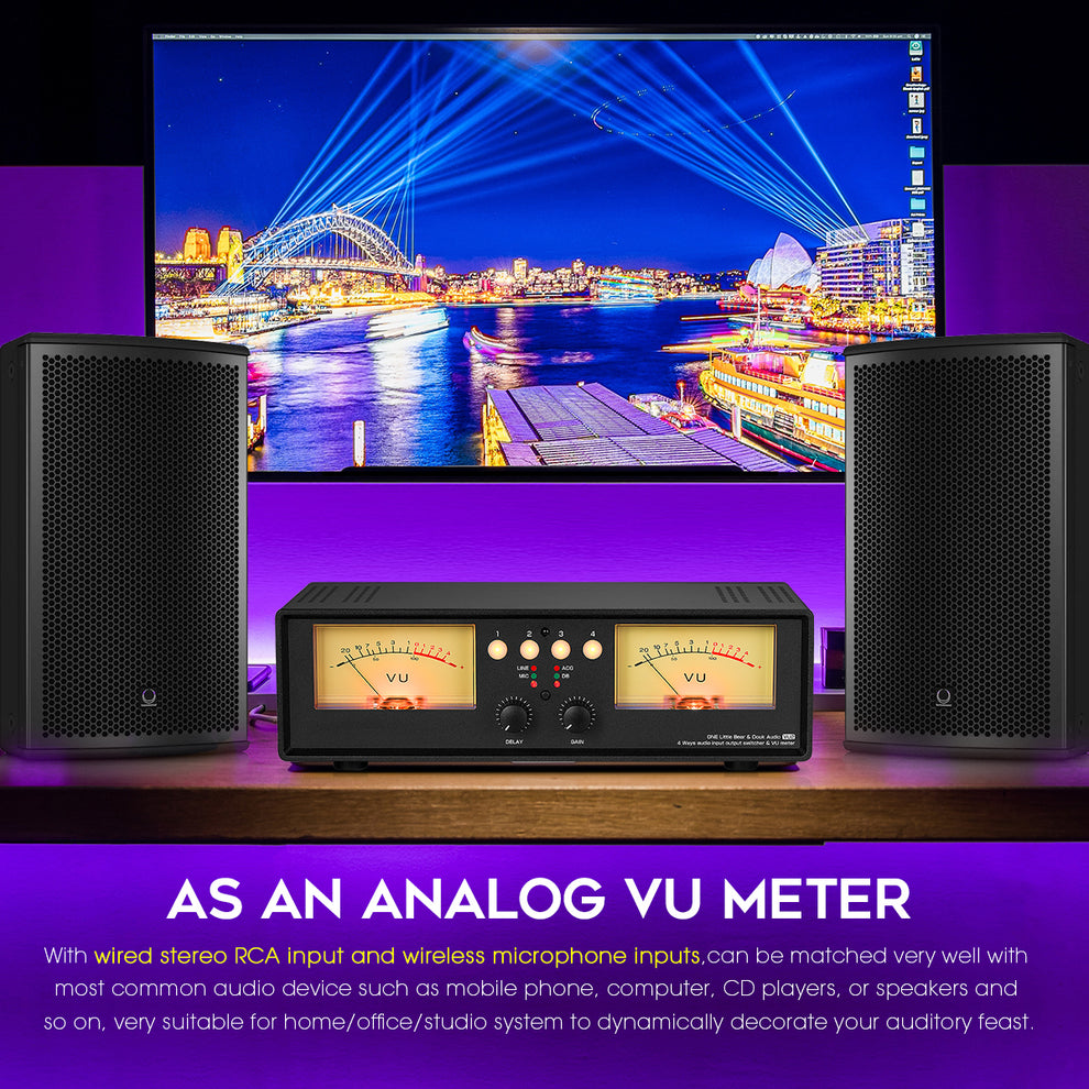 Douk Audio VU2 MIC+LINE Dual Analog VU Meter Stereo RCA Audio Splitter ...