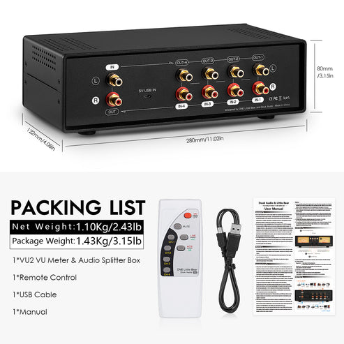 Douk Audio VU2 MIC+LINE Dual Analog VU Meter Stereo RCA Audio Splitter ...