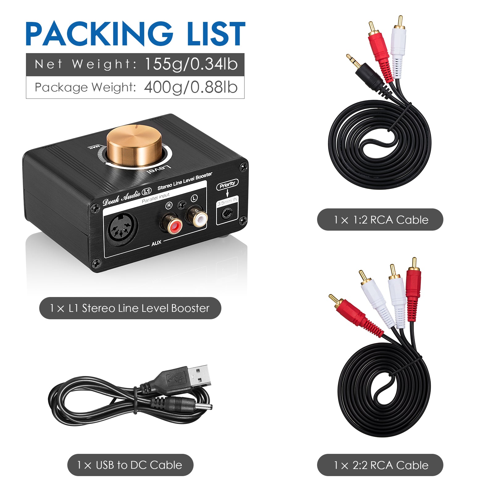 Douk Audio L1 Mini Stereo Line Level Booster Amplifier Audio Preamp 20