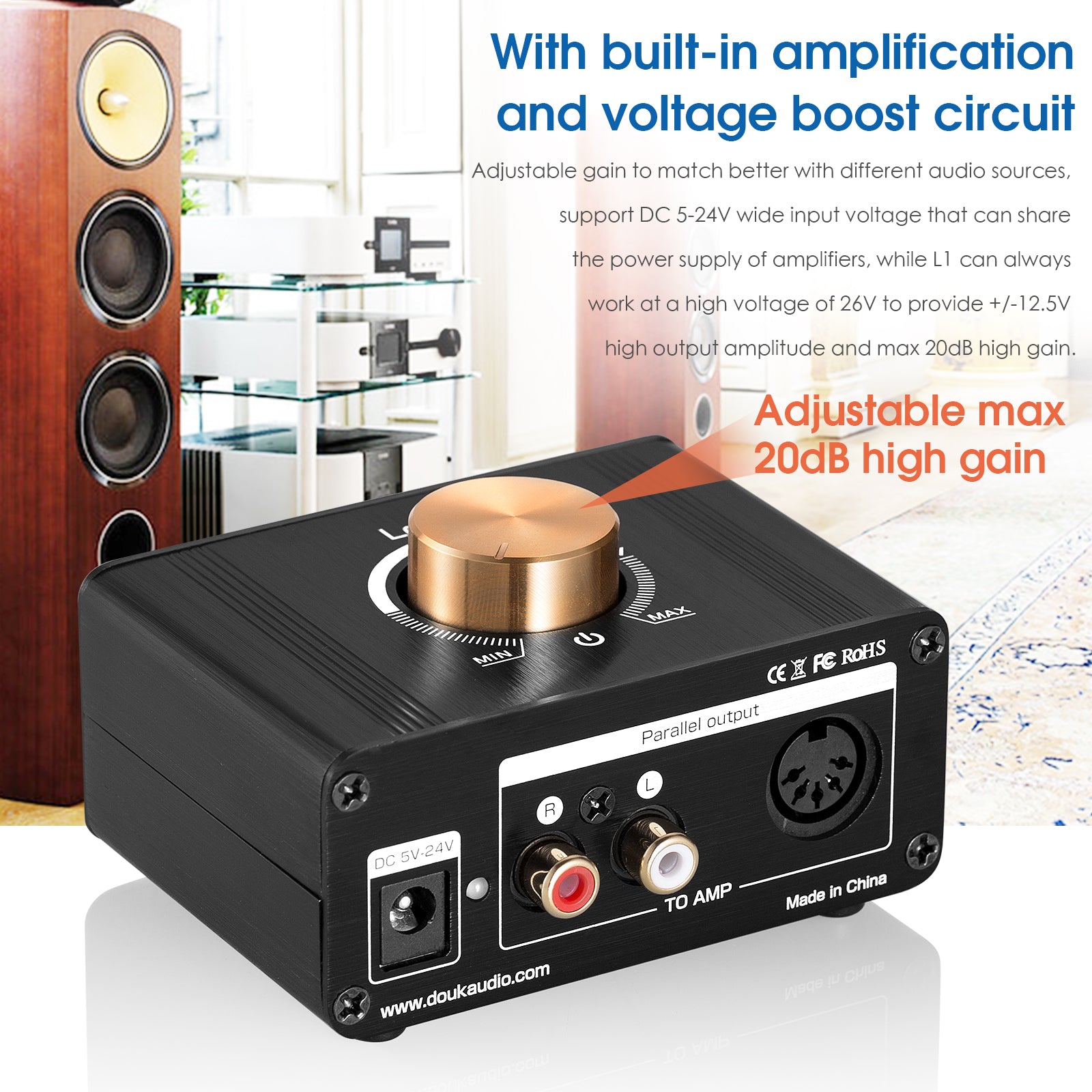 Douk Audio L1 Mini Stereo Line Level Booster Amplifier Audio Preamp 20